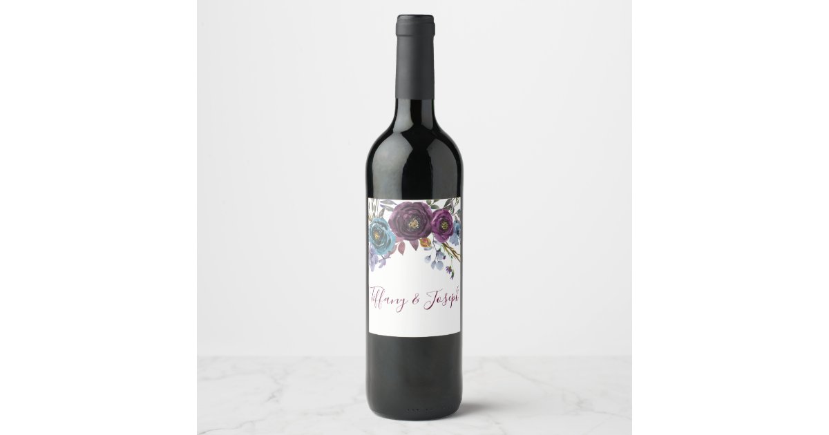 Purple Floral Watercolor Wedding Engagement Party Wine Label | Zazzle