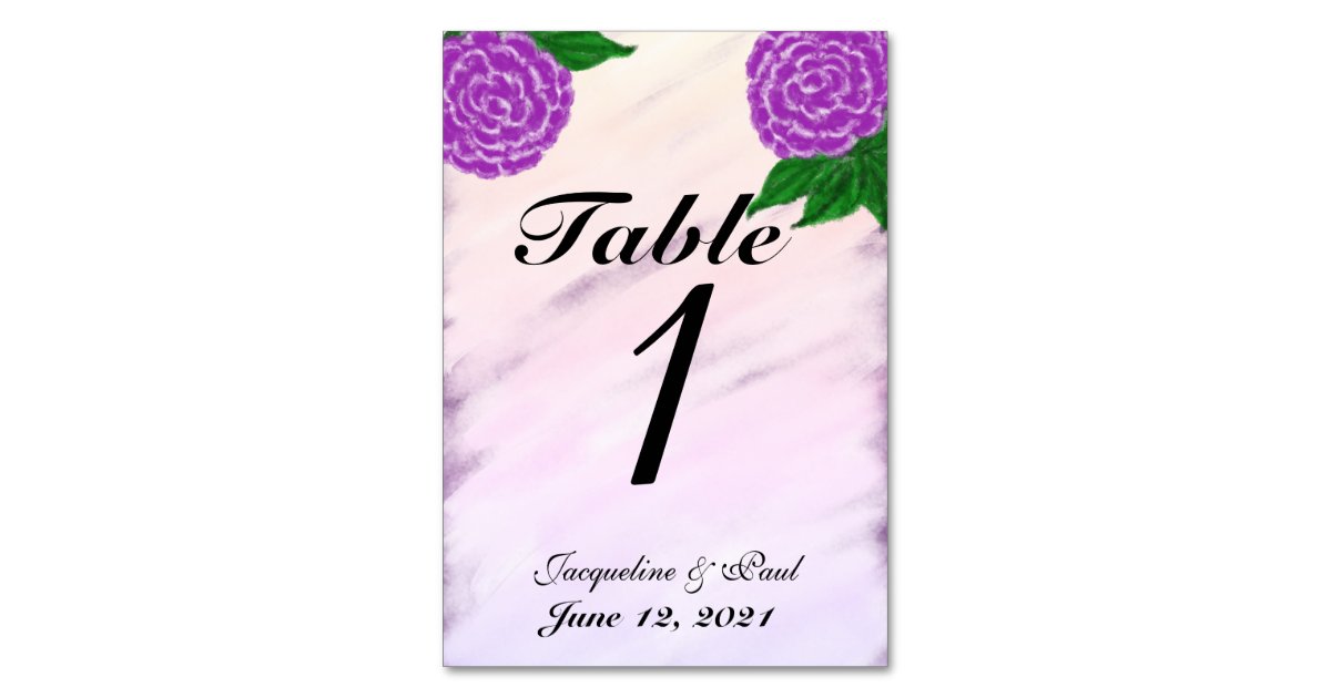 Purple Floral Watercolor Wedding Table No. Cards | Zazzle