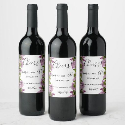 Purple Floral Watercolour | Wine Bottle label | Zazzle
