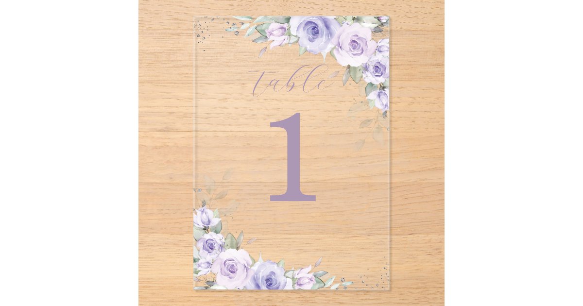 Purple Floral Wedding Bridal Shower Table Number | Zazzle