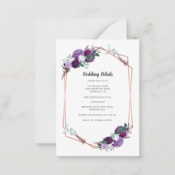 Purple Floral Wedding Details Enclosure Note Card | Zazzle