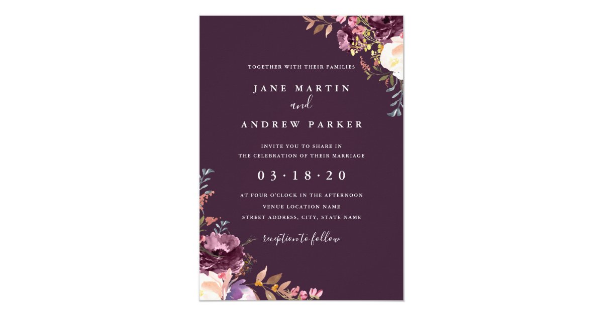 Purple Floral Wedding Invitation | Zazzle.com