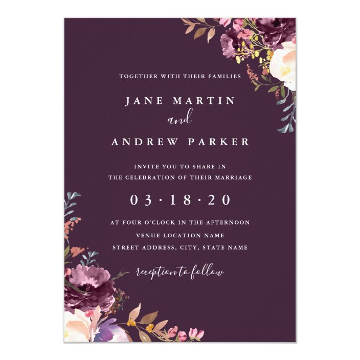 Purple Floral Wedding Invitation | Zazzle.com