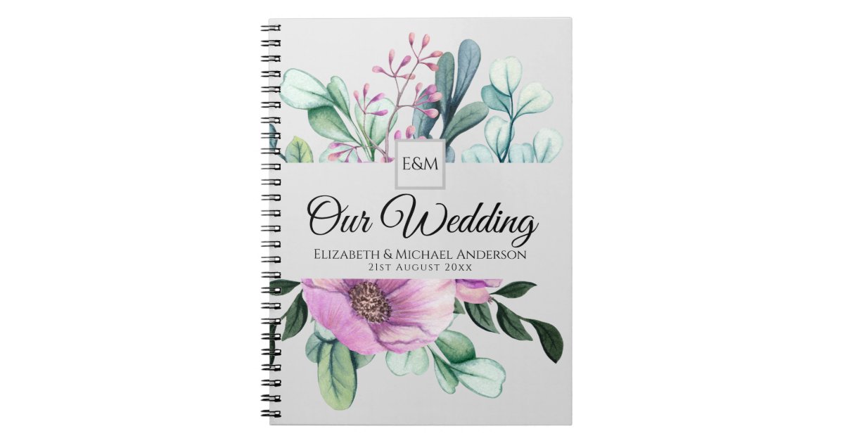 Purple Floral WEDDING Journal or Planner Newlyweds | Zazzle
