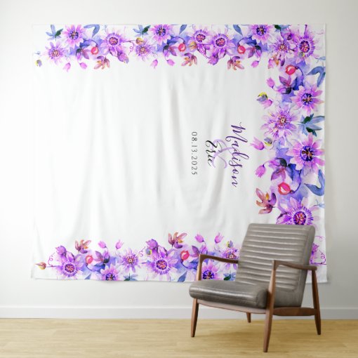 Purple Floral Wedding Photo Booth Backdrop | Zazzle
