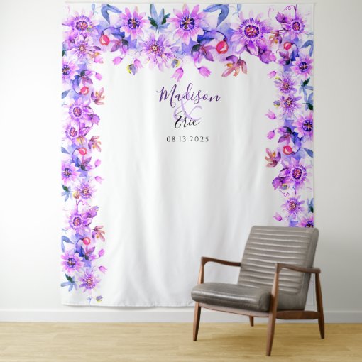 Purple Floral Wedding Photo Booth Backdrop | Zazzle