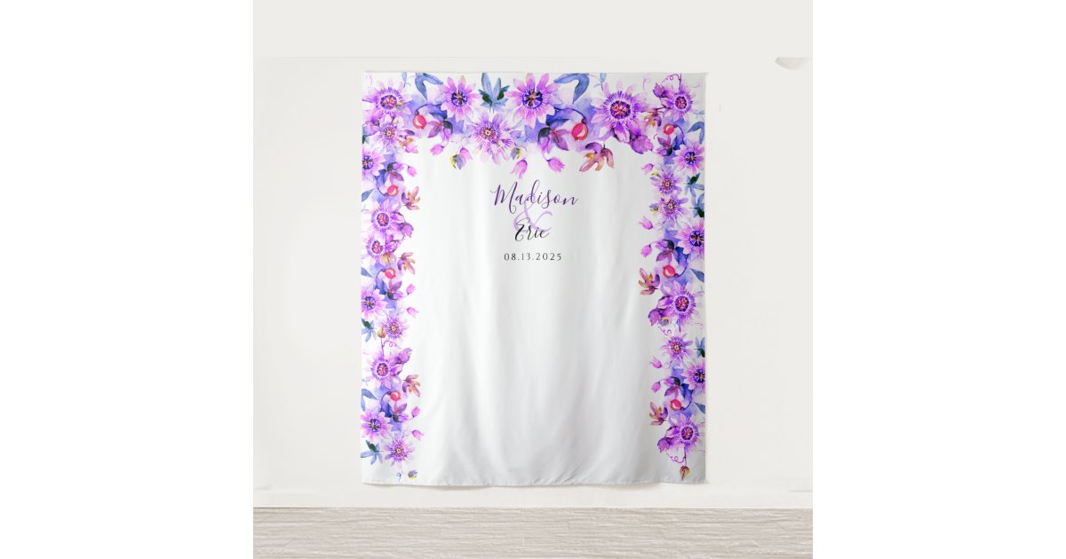 Purple Floral Wedding Photo Booth Backdrop | Zazzle