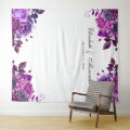 Purple floral wedding photo booth background tapestry | Zazzle