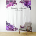 Purple floral wedding photo booth background tapestry | Zazzle