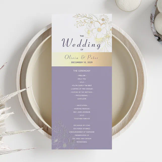 Purple Floral Wedding Program | Zazzle