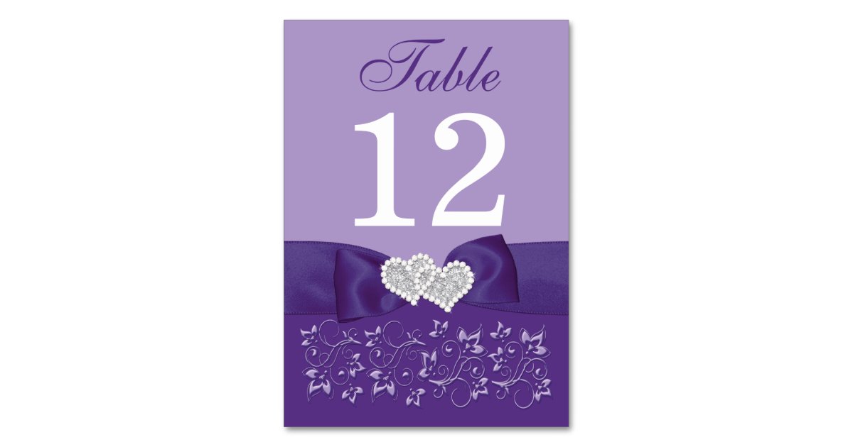 Purple Floral Wedding Table Number Card | Zazzle