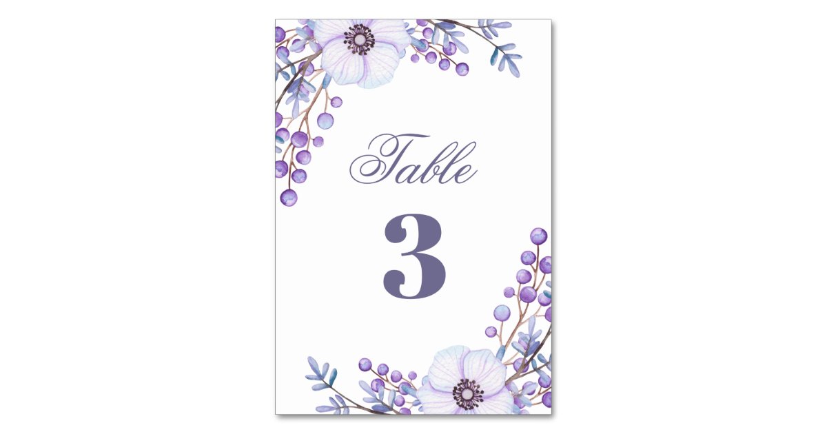 Purple floral wedding. Watercolor lilac flowers Table Number | Zazzle