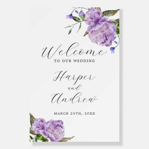Purple Floral Wedding Welcome Sign | Zazzle