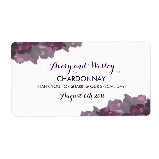 Purple Floral Wedding Wine Label | Zazzle