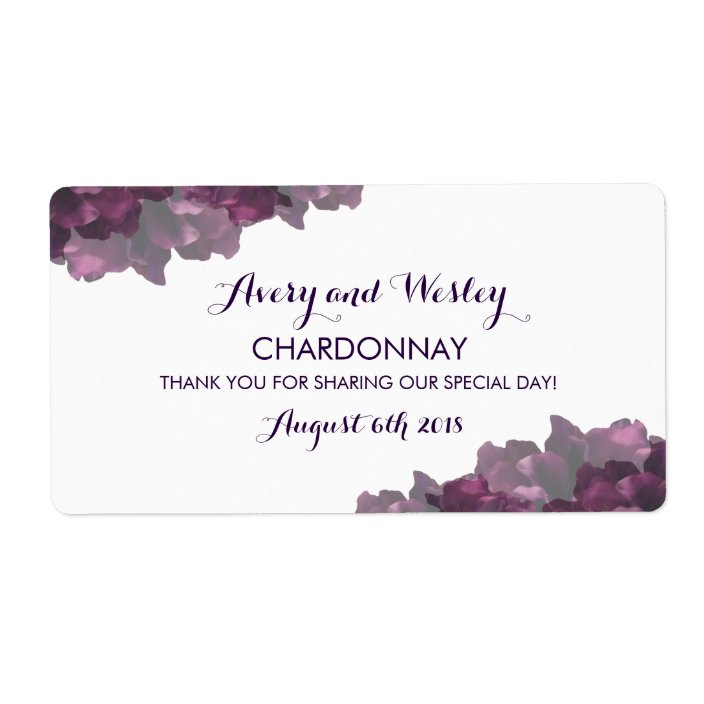 Purple Floral Wedding Wine Label | Zazzle.com