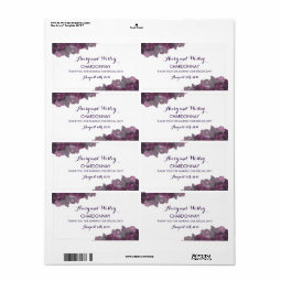 Purple Floral Wedding Wine Label | Zazzle