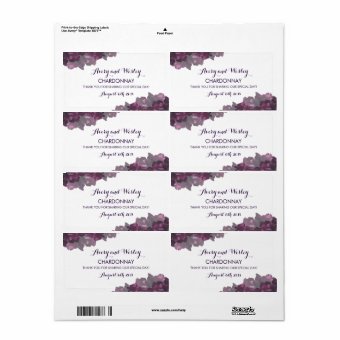 Purple Floral Wedding Wine Label | Zazzle