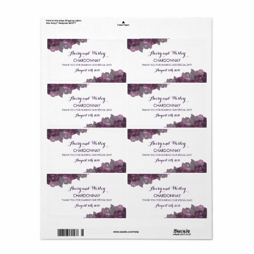 Purple Floral Wedding Wine Label | Zazzle