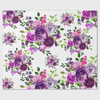 Purple Floral Wedding Wrapping Paper | Zazzle