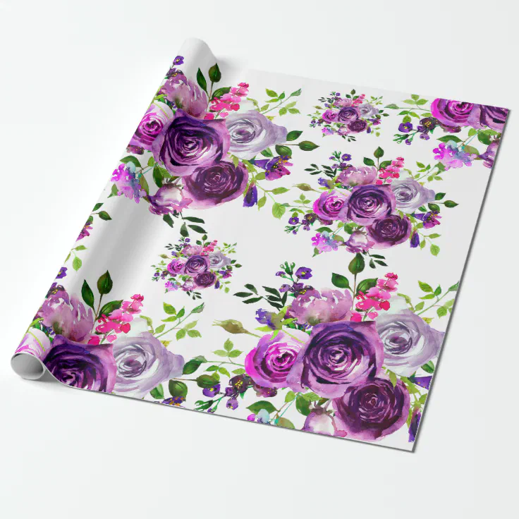 Purple Floral Wedding Wrapping Paper | Zazzle