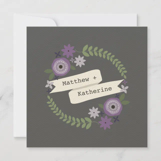 Purple Floral Wreath Wedding From Bride's Parents Invitation | Zazzle