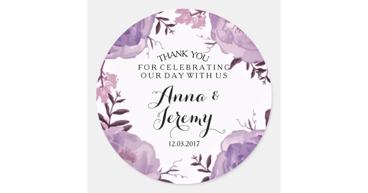Purple Floral Wreath Wedding Sticker | Zazzle