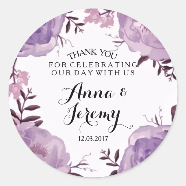 Purple Floral Wreath Wedding Sticker | Zazzle