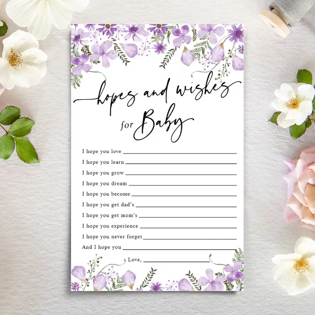 Purple Florals Hopes & Wishes Baby Shower Card | Zazzle