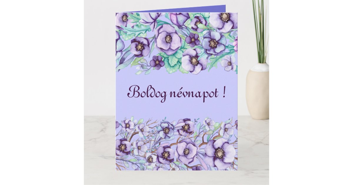 Purple florals - Hungarian name day Card | Zazzle