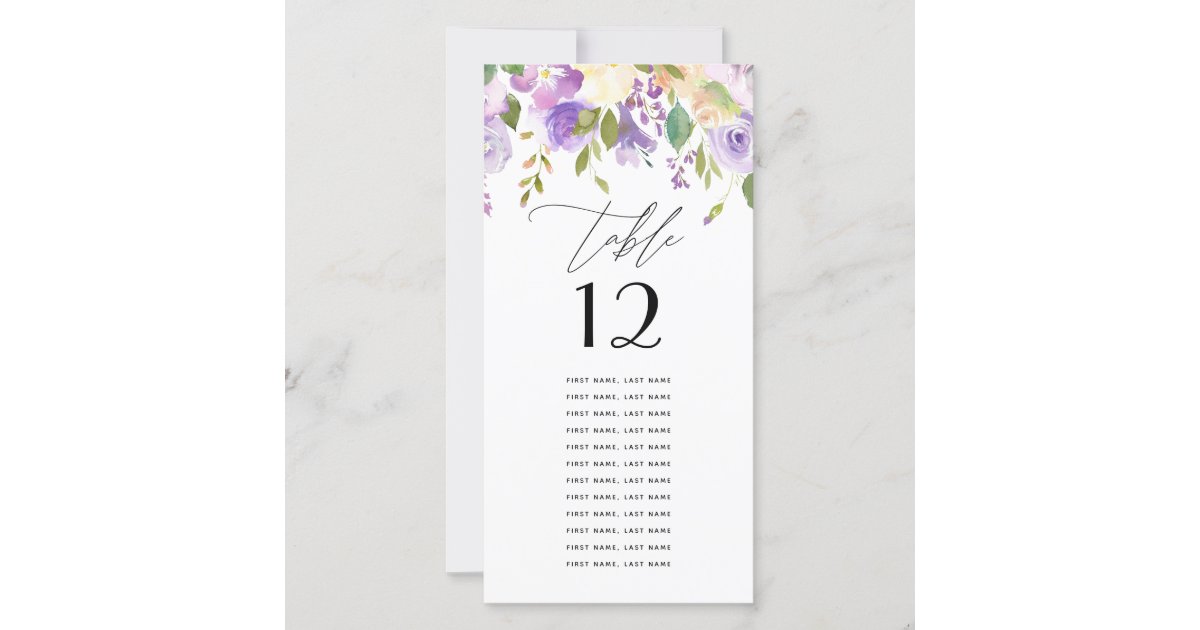 Purple Florals Watercolor Individual Table Cards | Zazzle