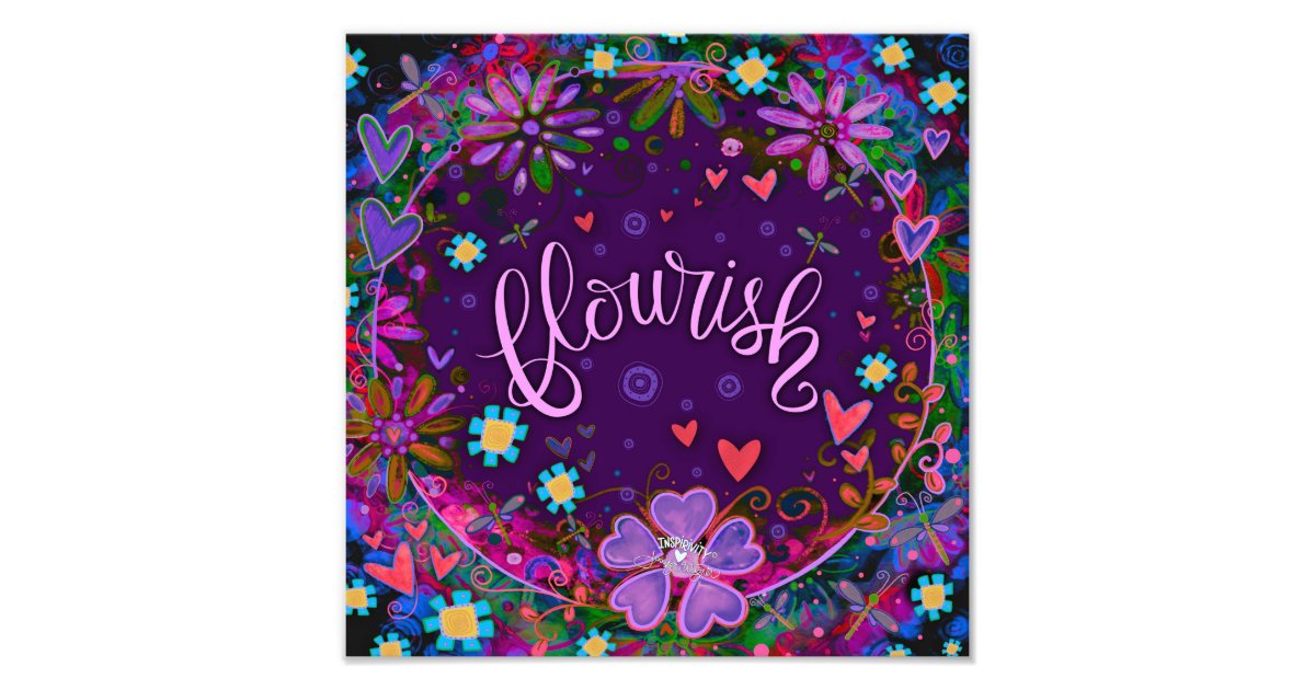 Purple Flourish Inspirational Heart Floral Pretty Photo Print | Zazzle