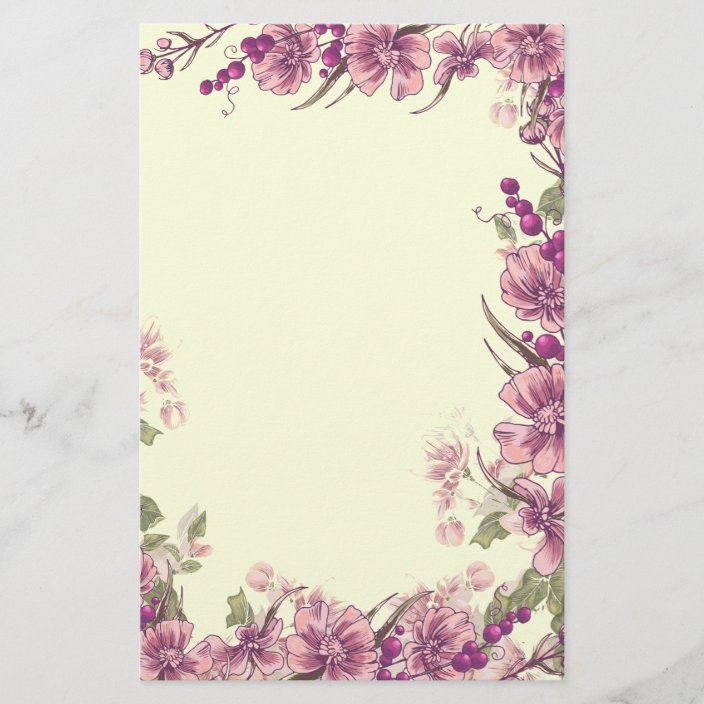 Purple Flower and Berries Border Decor Stationery | Zazzle.com