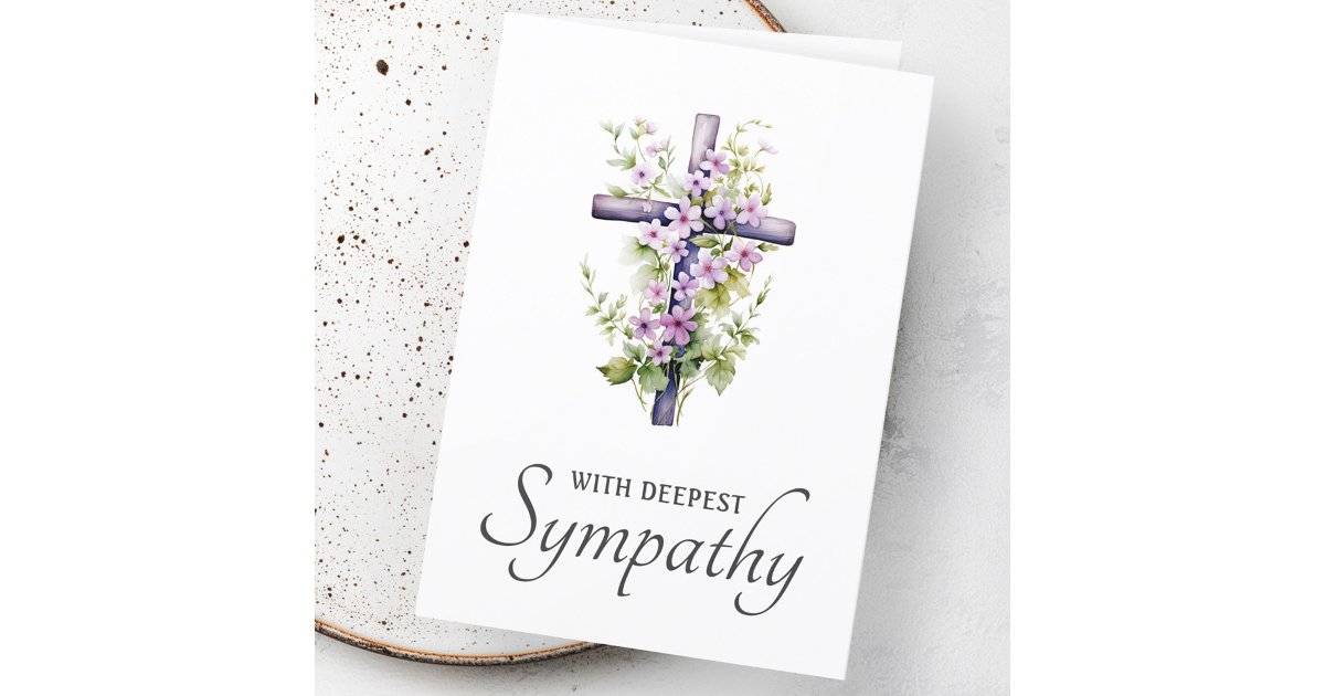 Purple flower floral cross with deepest sympathy card | Zazzle