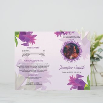 Purple Flower Funeral Program Template | Zazzle