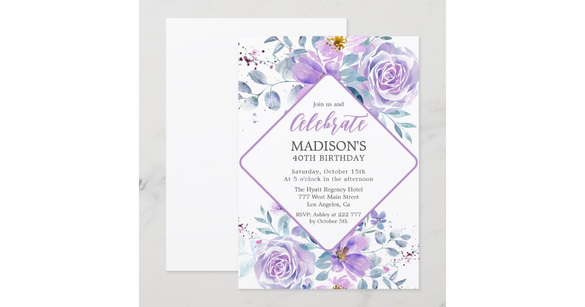 Purple Flowers Birthday Invitation | Zazzle