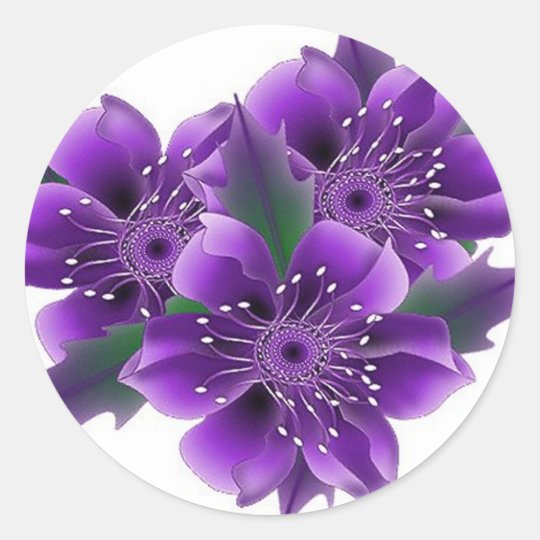 purple flowers classic round sticker | Zazzle.com