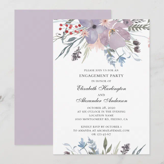 Purple flowers. Garden floral engagement party Invitation | Zazzle