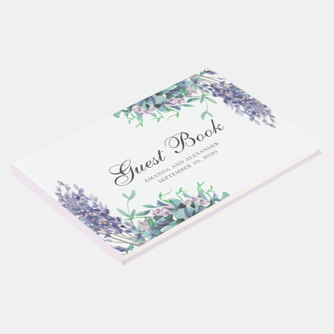 Purple flowers. Garden floral wedding. Lavender Guest Book | Zazzle