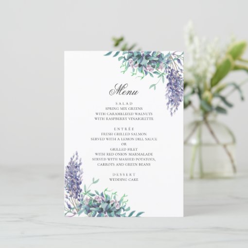 Purple flowers. Garden floral wedding. Lavender Menu | Zazzle