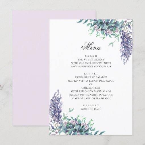 Purple flowers. Garden floral wedding. Lavender Menu | Zazzle
