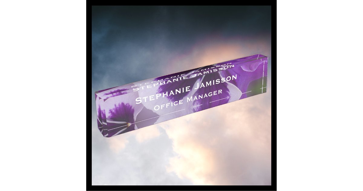 Purple Flowers Name and Title Desk Name Plate | Zazzle