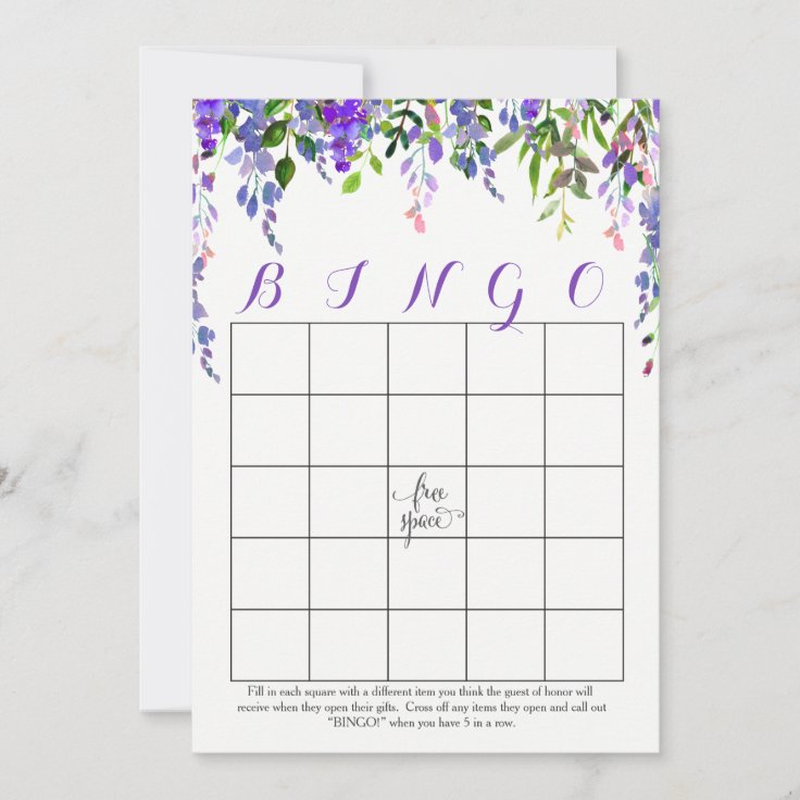 purple flowers Shower Bingo Cards | Zazzle