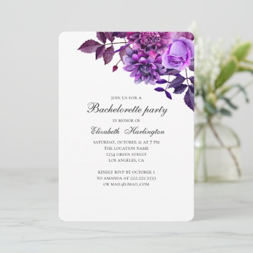 Purple flowers. Violet floral bachelorette party Invitation | Zazzle