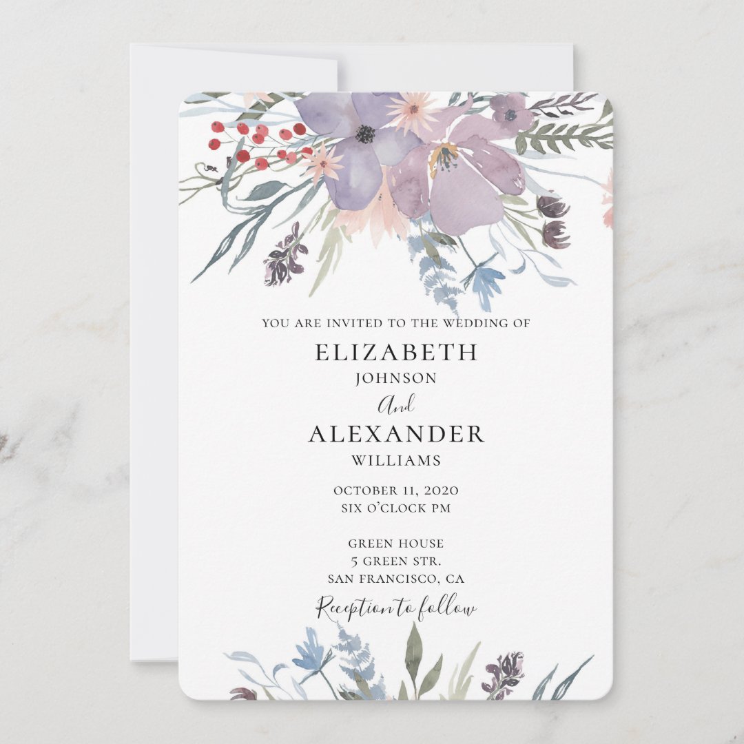 Purple flowers wedding invitation. Floral invite | Zazzle