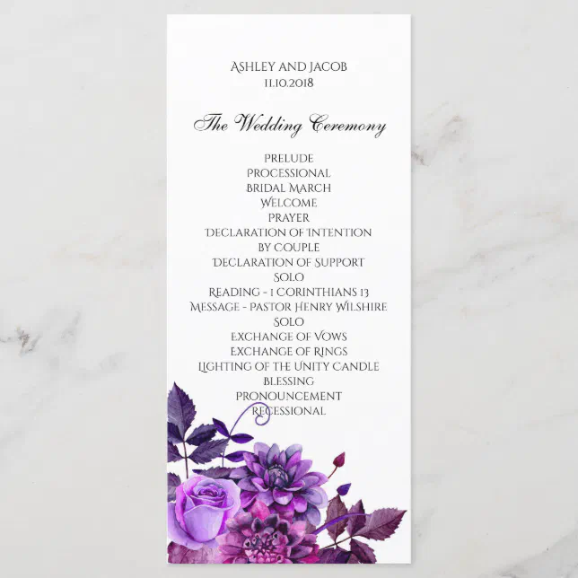 Purple flowers wedding program Floral сeremony | Zazzle