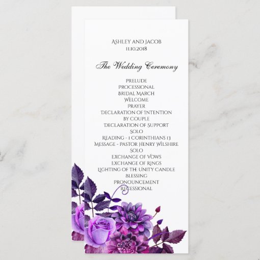 Purple flowers wedding program Floral сeremony | Zazzle