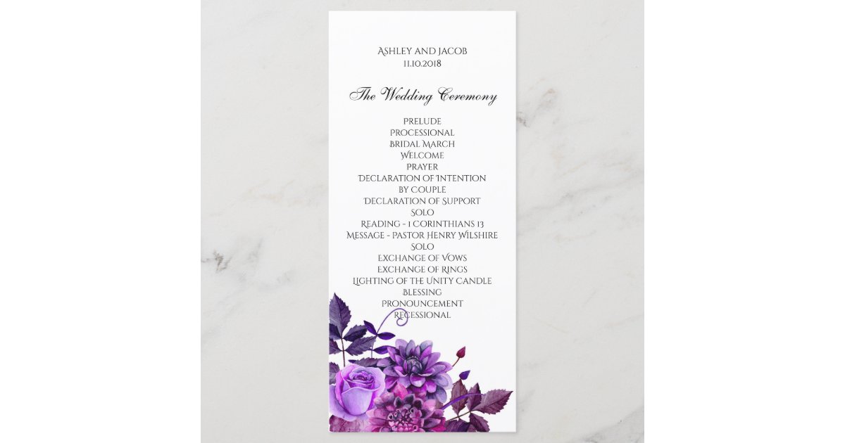 Purple flowers wedding program Floral сeremony | Zazzle
