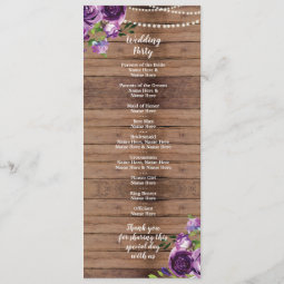 Purple Flowers Wedding Program Wood Rustic Floral | Zazzle