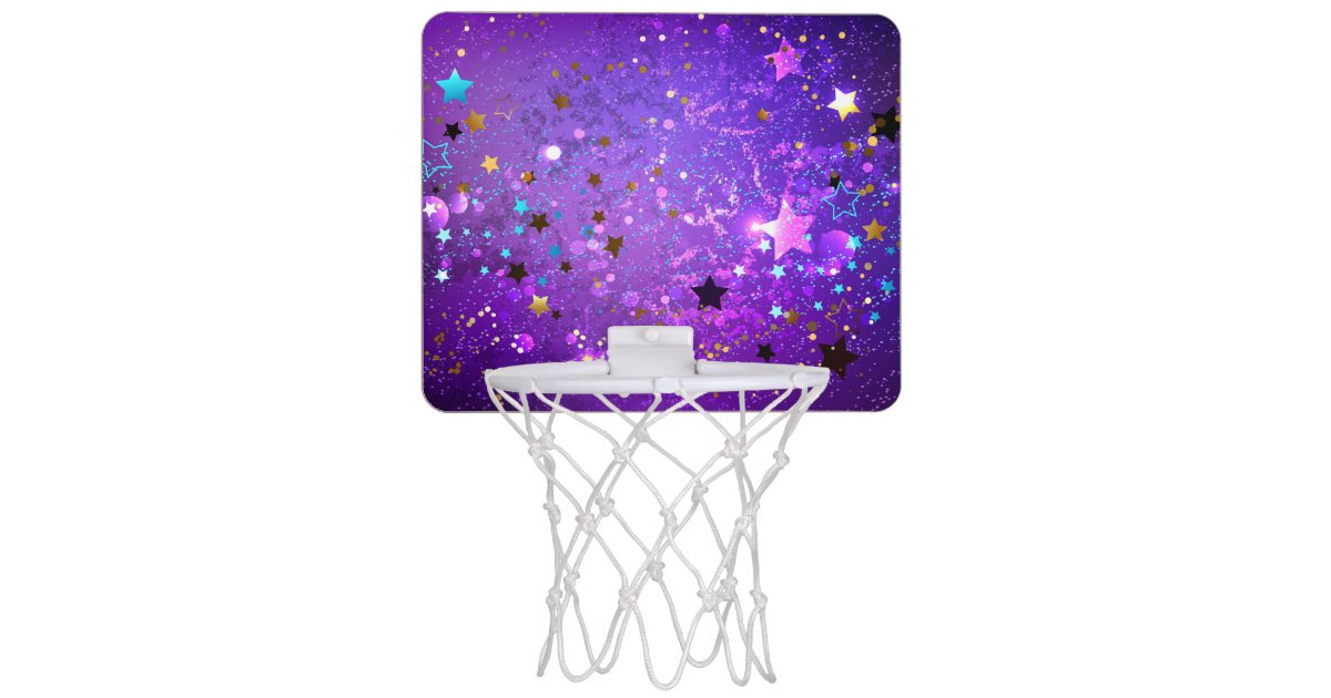 Purple foil background with Stars Mini Basketball Hoop | Zazzle