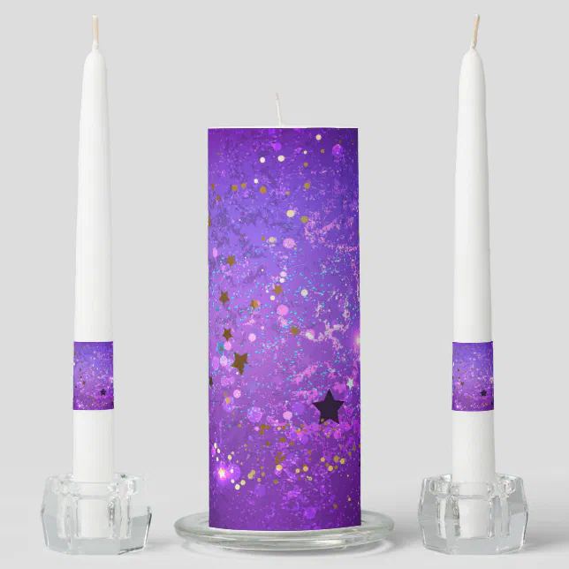 Purple foil background with Stars Unity Candle Set | Zazzle